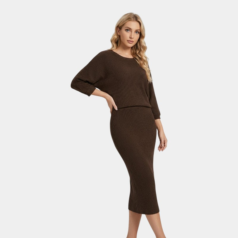 Gleame | Women's Two-Piece Set Midi Skirt Loose Top Elegant – Gleame.